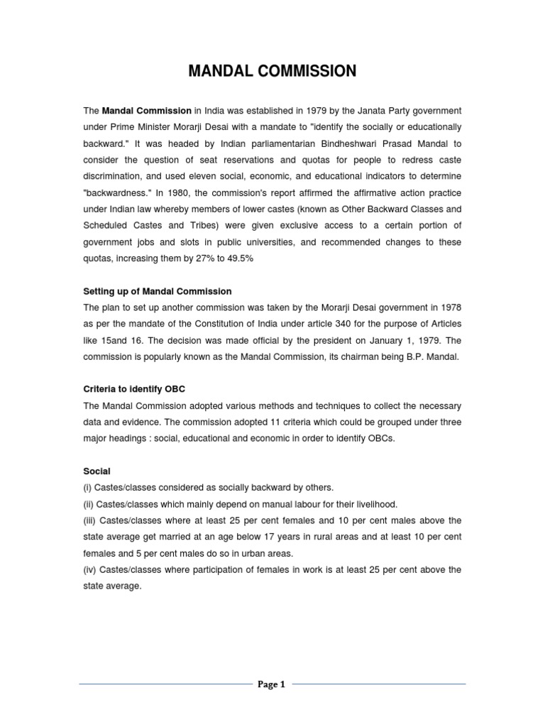 Mandal Commission Report | PDF | Social Inequality | Discrimination ...