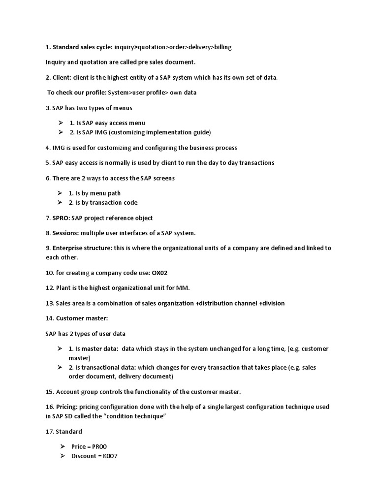 Standard Sales Cycle: Inquiry Quotation Order Delivery Billing | PDF ...