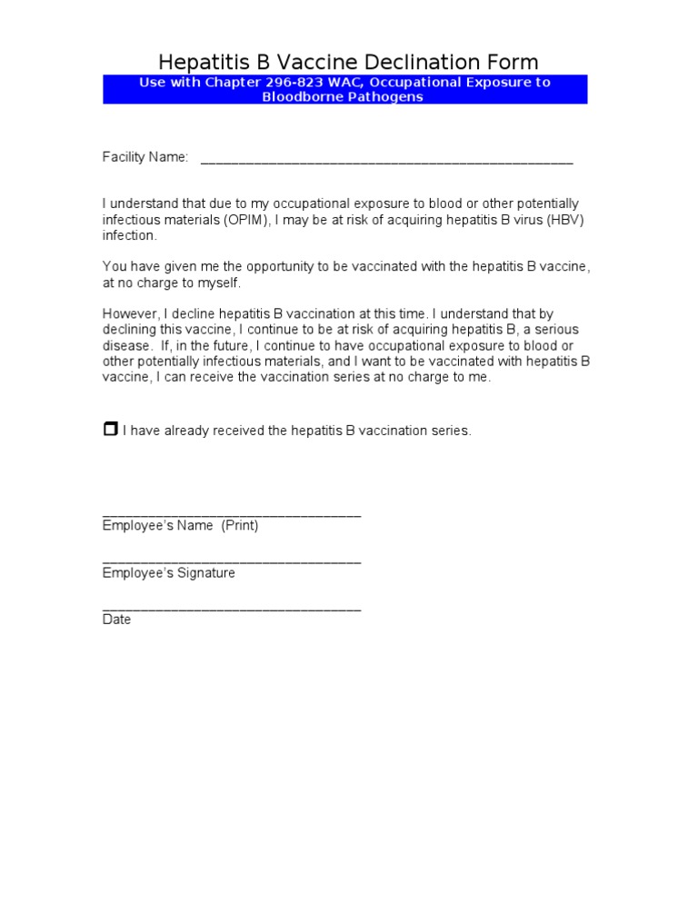 Osha Printable Hepatitis B Vaccine Declination Form - Printable Forms ... Osha Printable Hepatitis B Vaccine Declination Form - Printable Forms ...