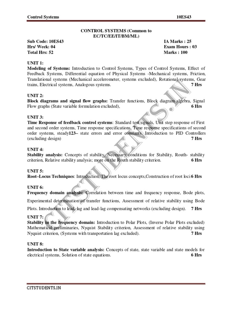 Ece IV Control Systems (10es43) Notes1 | PDF | Rotation Around A Fixed ...