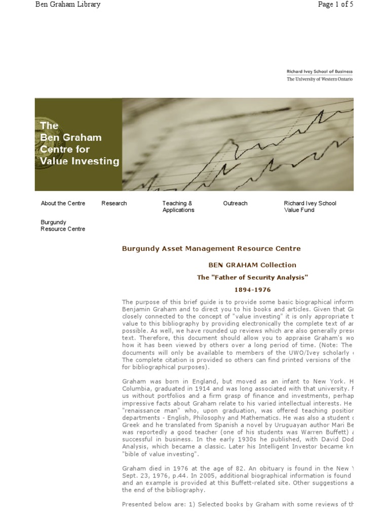 Ben Graham References | PDF | Benjamin Graham | Value Investing