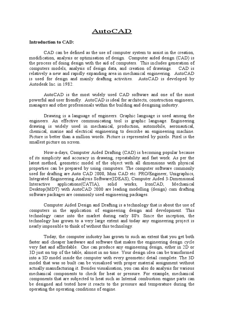 Autocad: Introduction To Cad | PDF | Computer Aided Design | 3 D Modeling