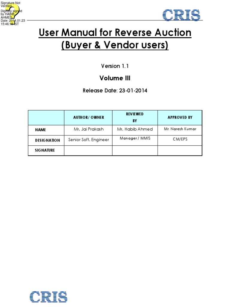 User Manual For IREPS Reverse Auction | PDF | Auction | Public Key Certificate