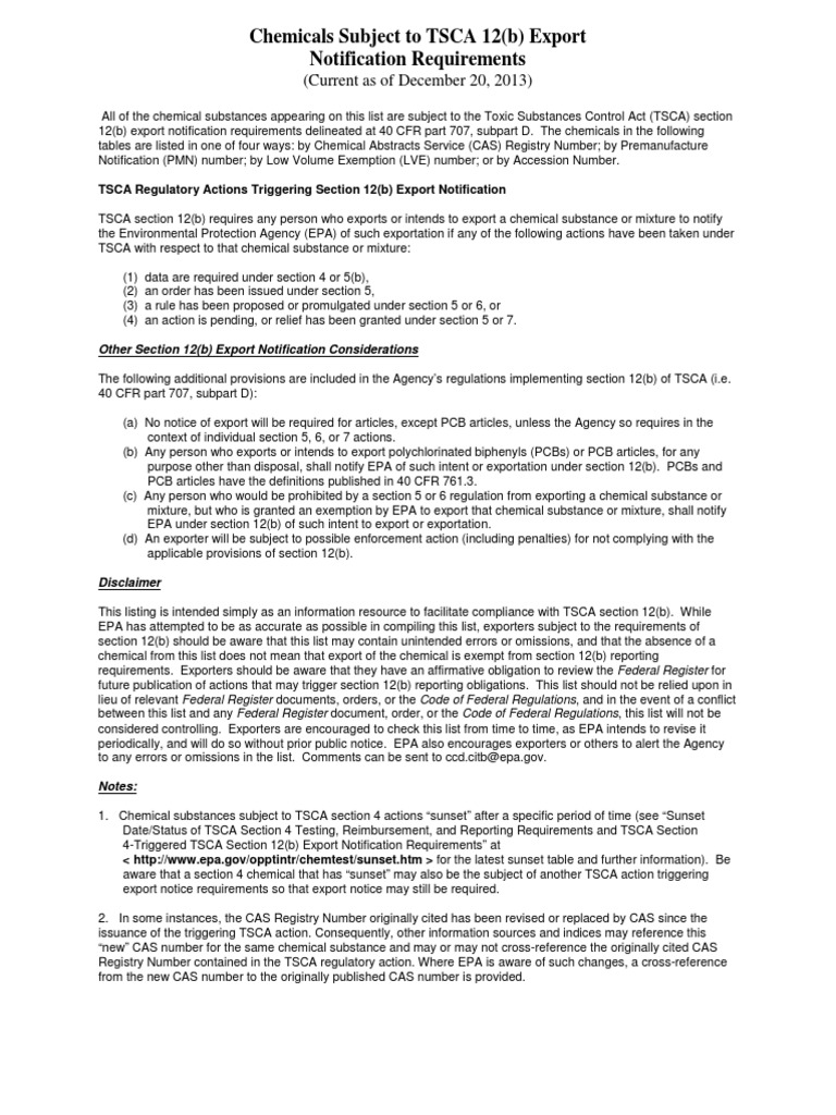 TSCA 12 (B) List - 2013 | PDF | Polychlorinated Biphenyl | Chemistry
