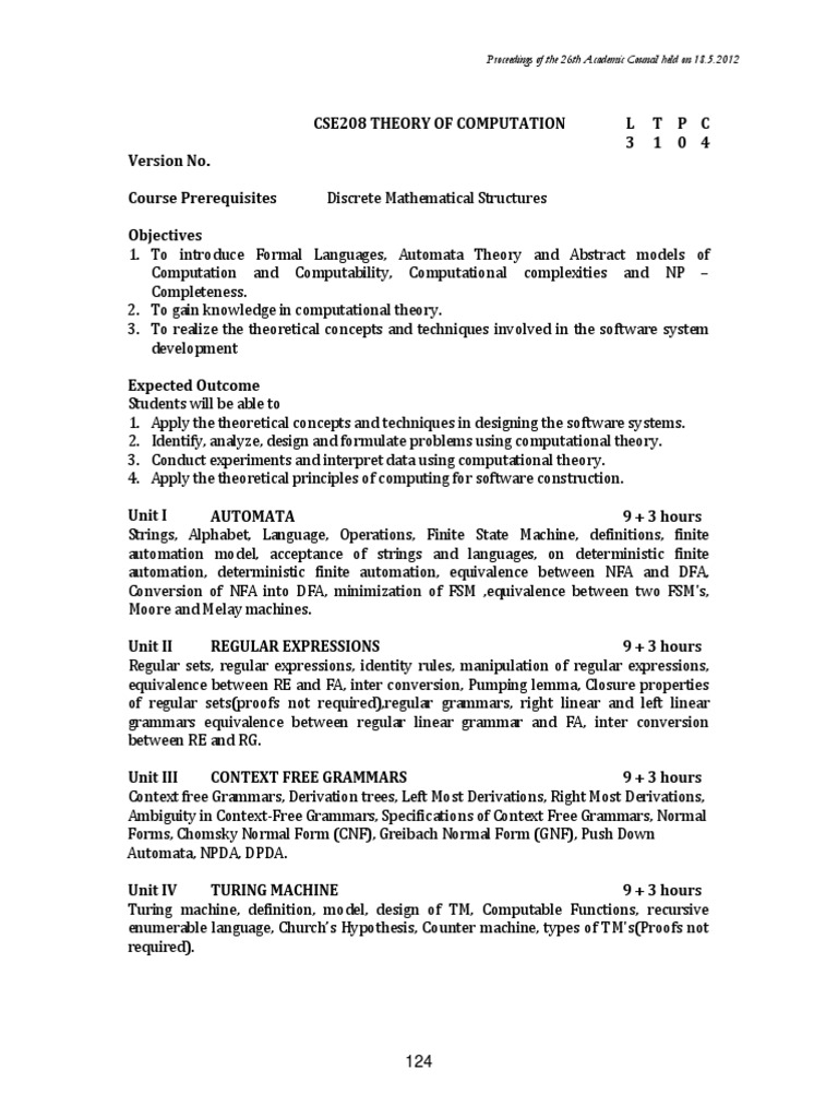 Cse208 Theory Of Computation Th 110 Ac26 Pdf Theory Of Computation Theoretical Computer