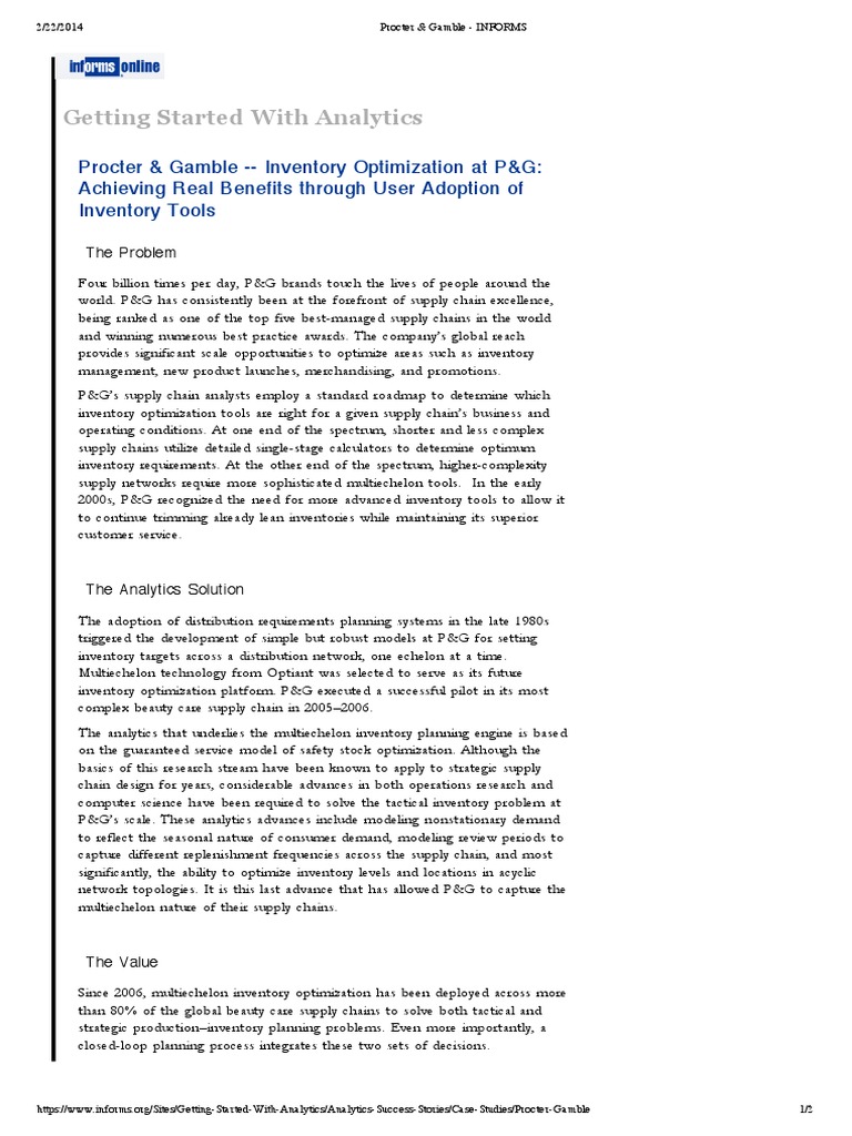 P&G Inventory Management Insights | PDF | Procter & Gamble | Supply Chain