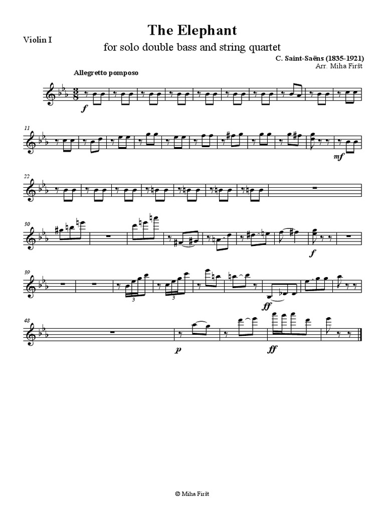 Elephant From The Carnival of The Animals For Double Bass and String ...