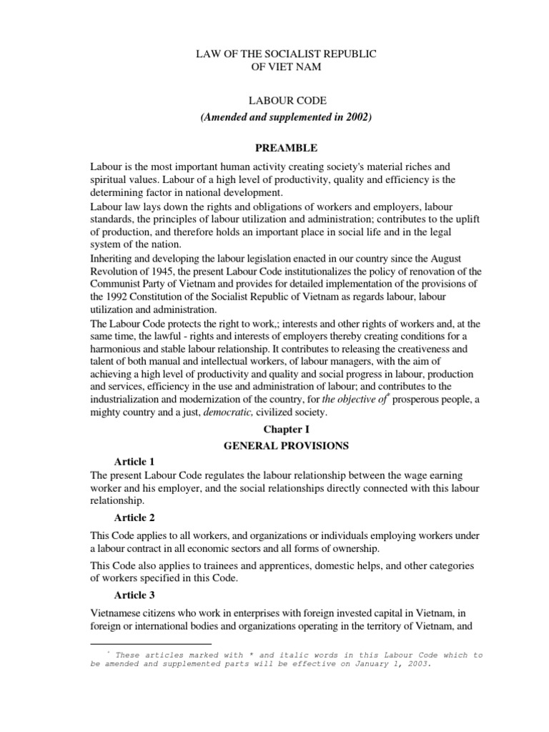 Vietnam Labour Code Overview 2002 | PDF | Collective Bargaining ...