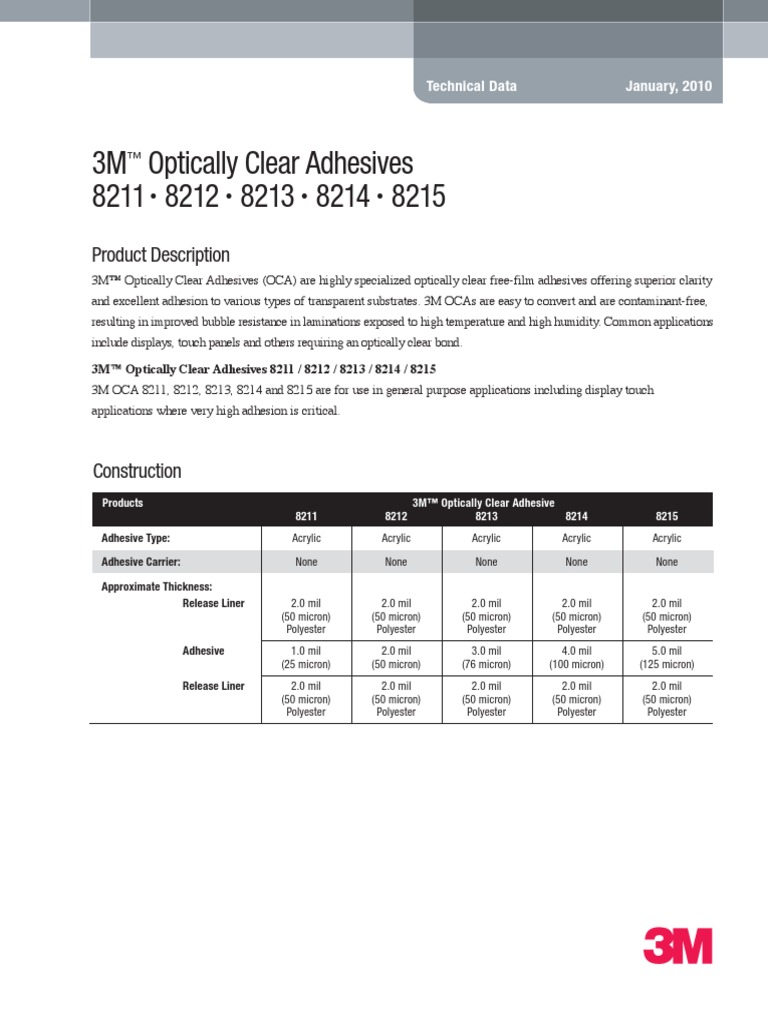 3M Optically Clear Adhesives | PDF | Adhesive | Chemistry