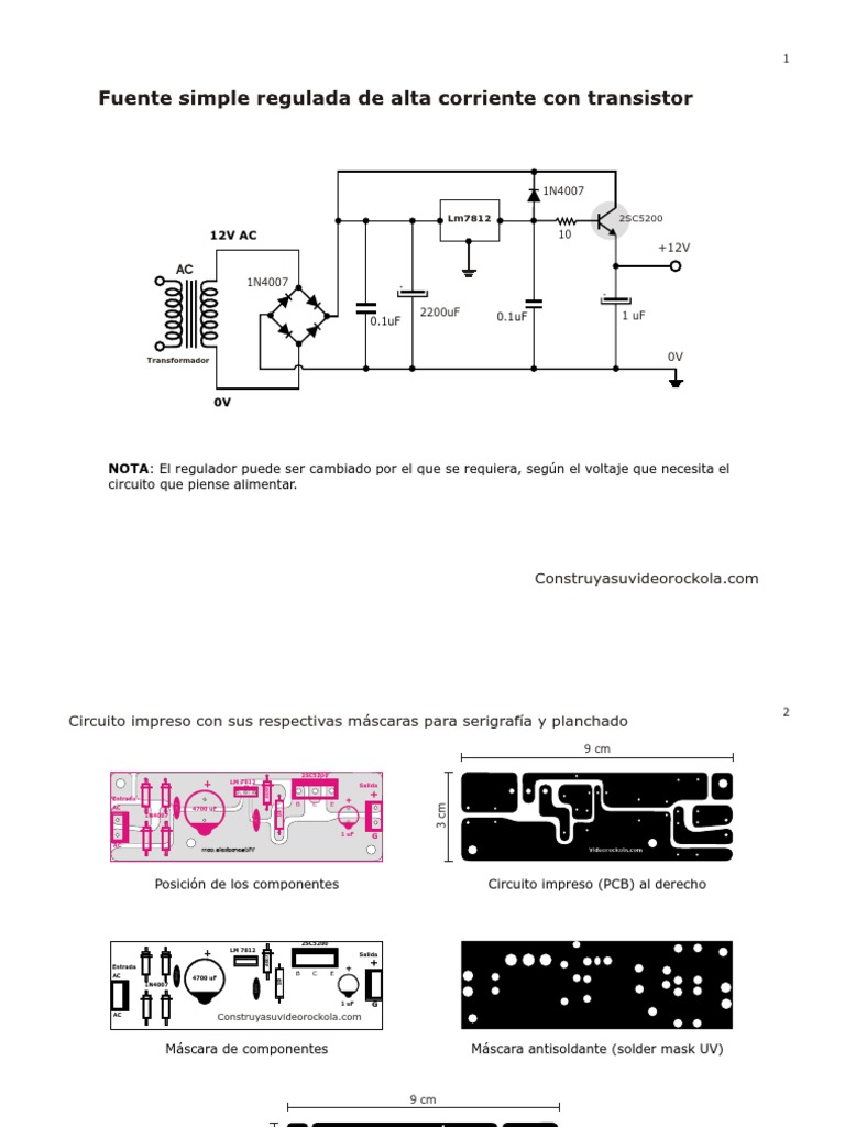 Diagrama de Fuente Regulada 12V | PDF | Transistor | Placa de circuito ...