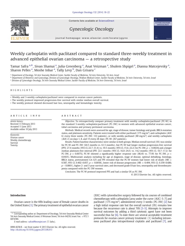 Weekly Carboplatin With Paclitaxel Compared To Standard Three-Weekly ...