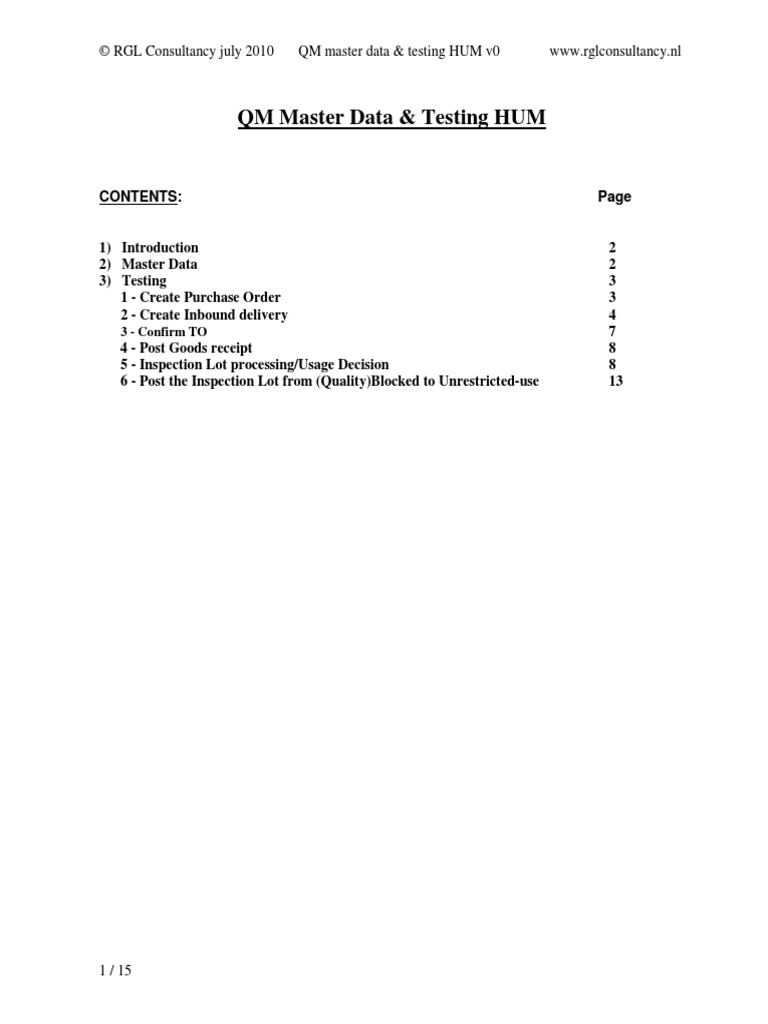 QM Master Data and Testing HUM PDF | PDF | Logistics | Industries