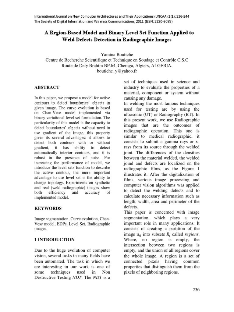 A Region Based Model And Binary Level Set Function Applied To Weld Defects Detection In