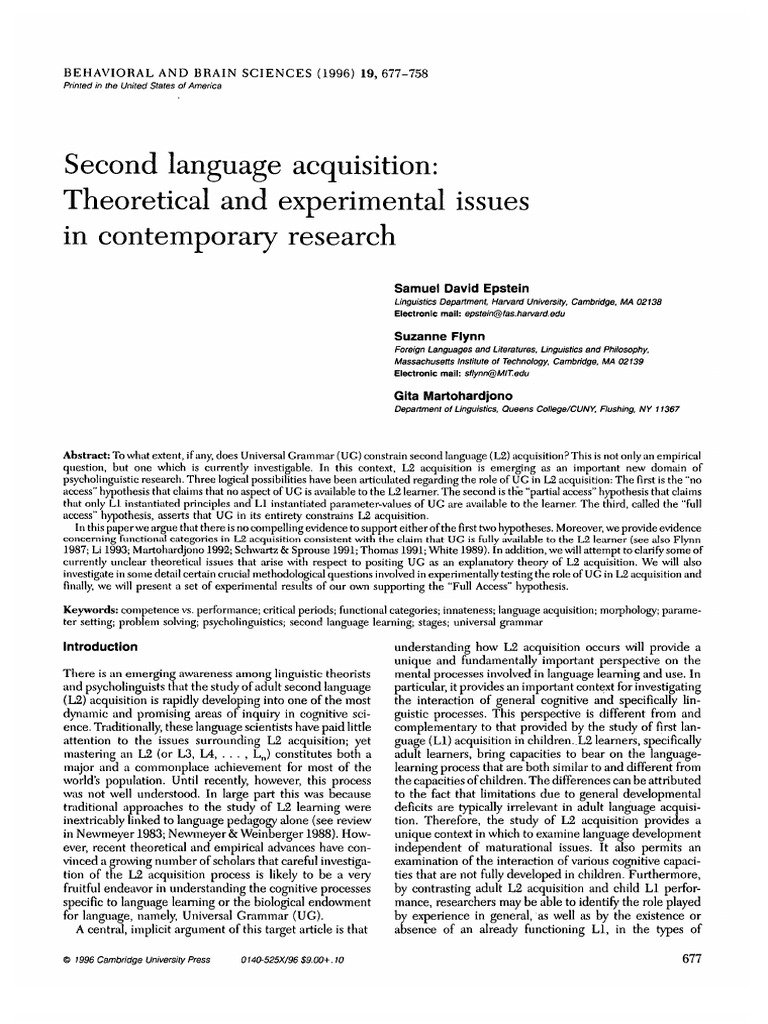 Samuel Epstein | PDF | Language Acquisition | Second Language