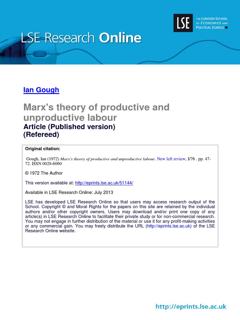 GOUGH - Marx's Theory of Productive and Unproductive Labour | PDF