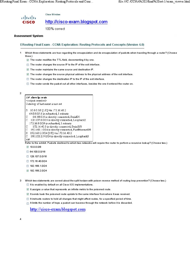 ERouting Final Exam - CCNA Exploration: Routing Protocols and Concepts ...