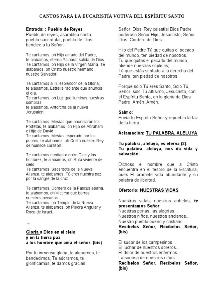 Cantos Misa Votiva Espiritu Santo | PDF | Misa (liturgia) | Creencia religiosa y doctrina