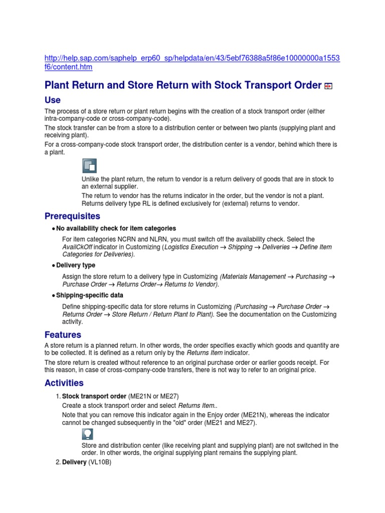 SAP Sales Order Store Returns (Intercompany) | Download Free PDF ...