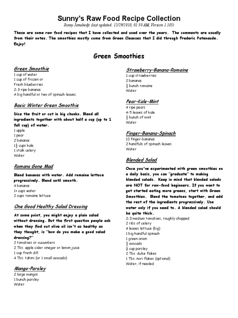 Recipe Collection - Raw Food Diet | PDF | Coriander | Salad