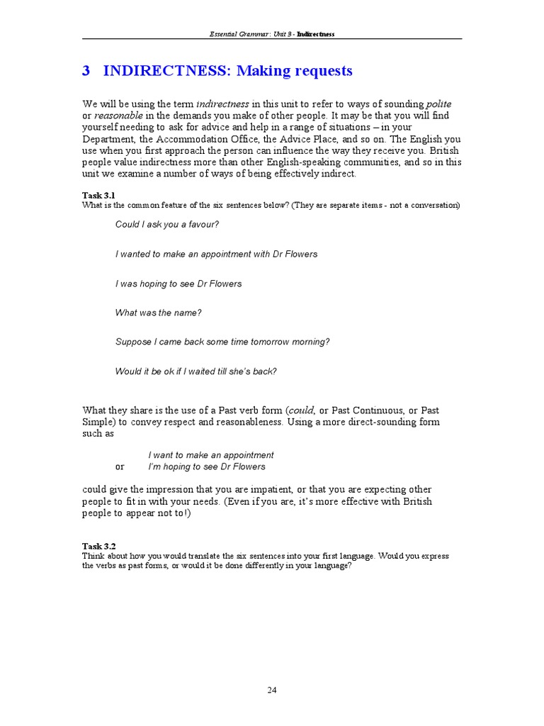 Essential Grammar 3 Indirectness Making Requests | PDF | English ...
