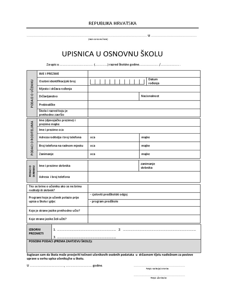 UPISNICA U OŠ | PDF