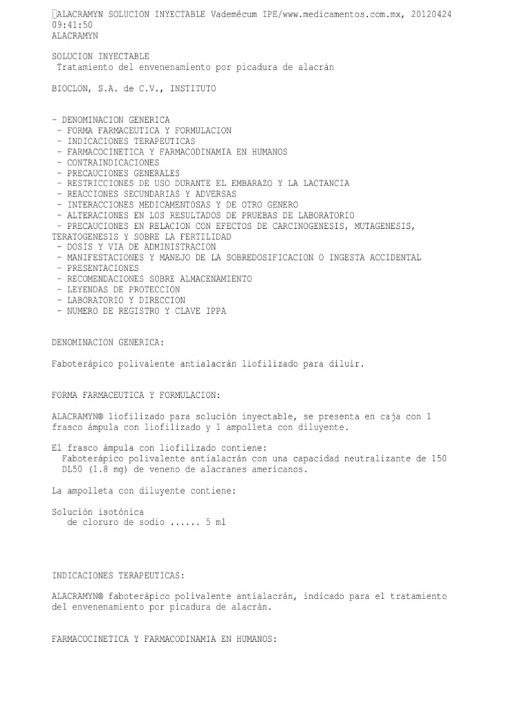 ALACRAMYN SOLUCION INYECTABLE Vademécum IPE-www - Medicamentos - Com ...