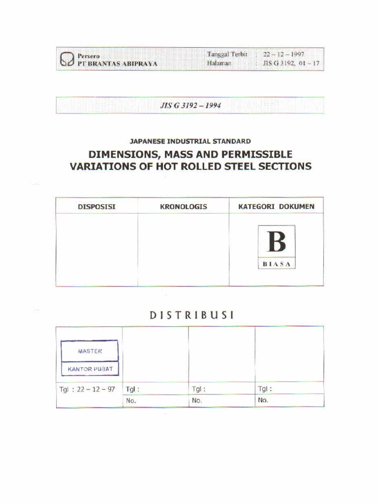 JIS G 3192 - 1994 Hot Roleld Steel Sections | PDF