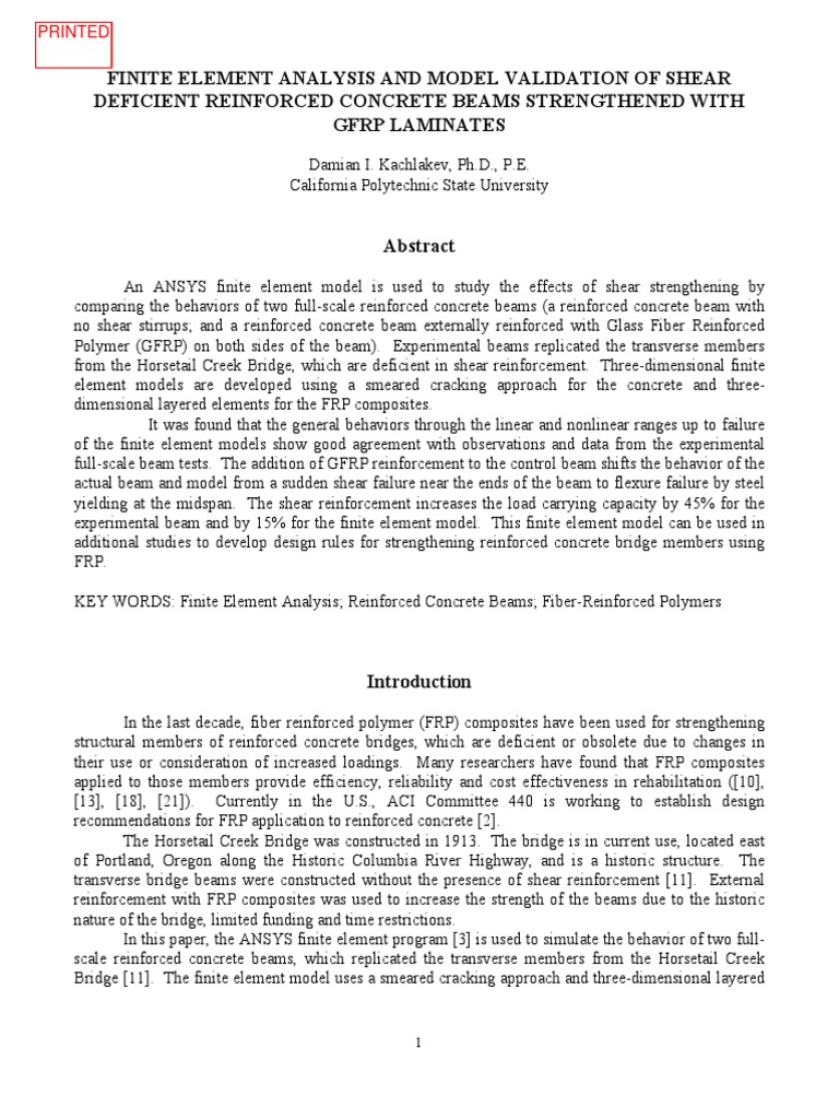 Finite Element Analysis And Model Validation Of Shear Deficient Reinforced Concrete Beams