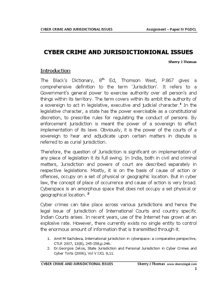 Cyber Crime and Its Jurisdiction Issues Assignment Paper II Nuals | PDF ...