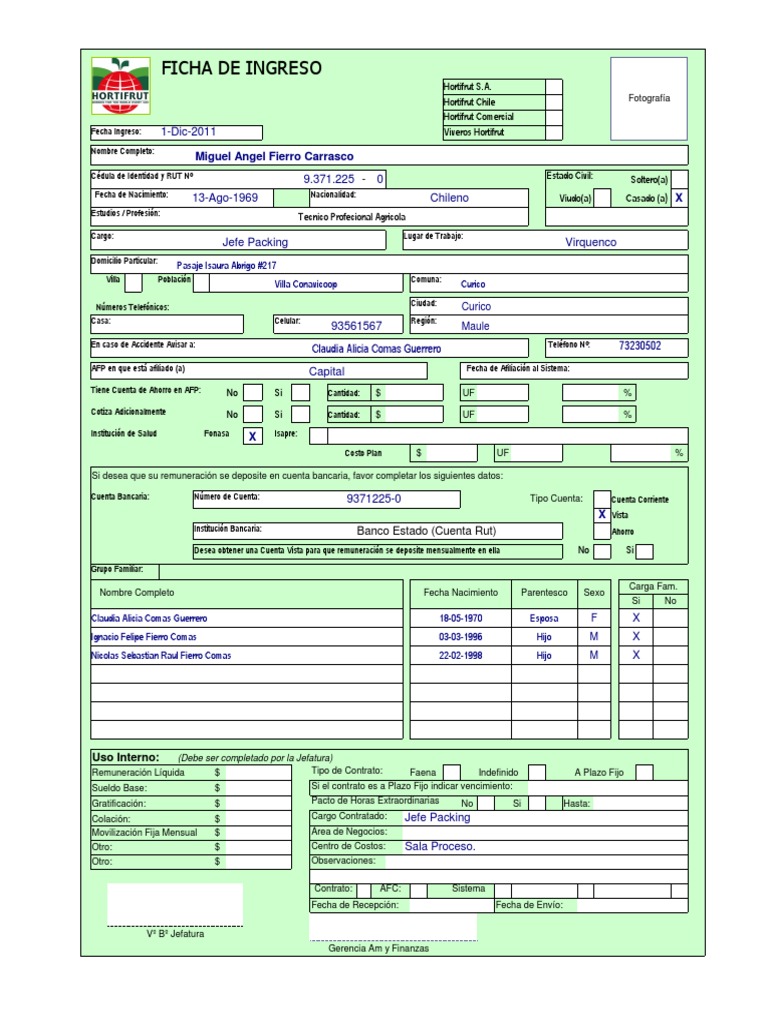 Formato - Ficha Ingreso Personal