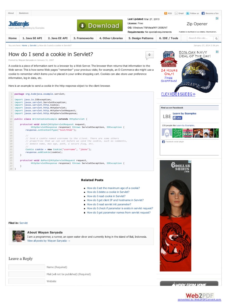 How Do I Send A Cookie in Servlet | PDF | Http Cookie | Java Servlet