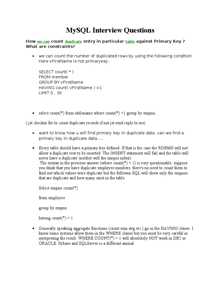 MySQL Interview Questions | PDF | My Sql | Linux