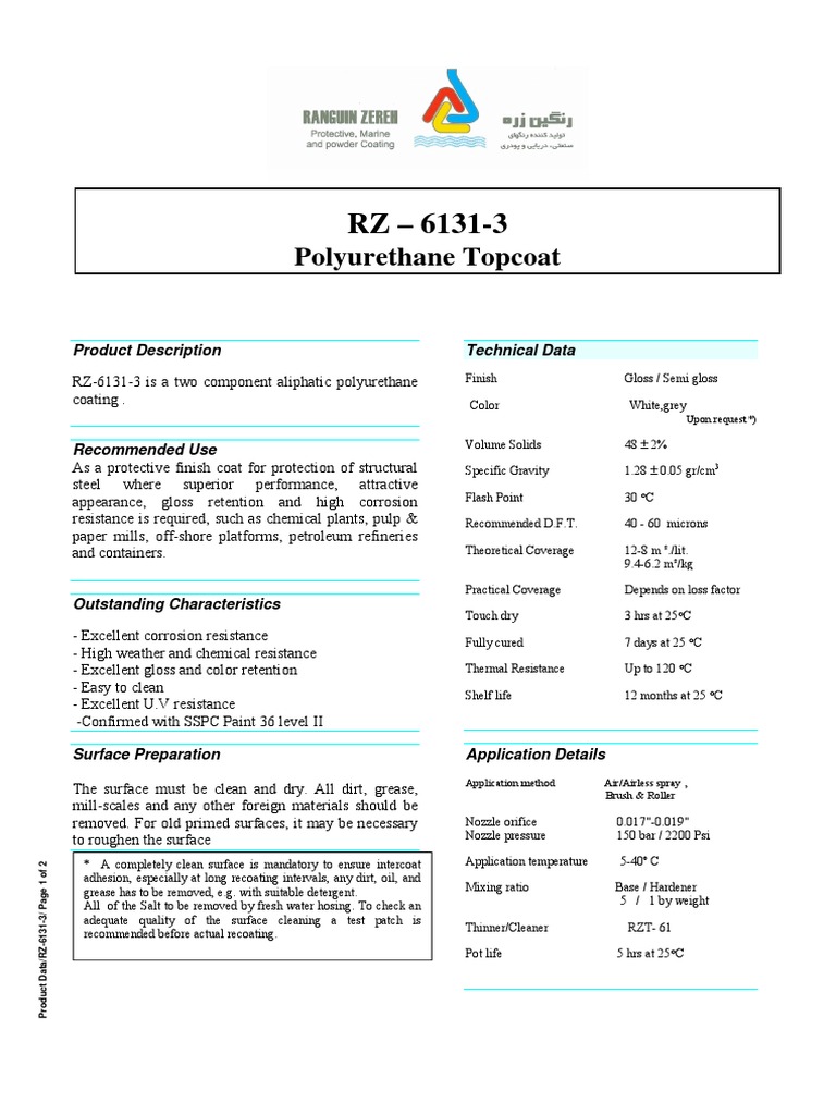 Polyurethane Topcoat: Product Description Technical Data | PDF ...