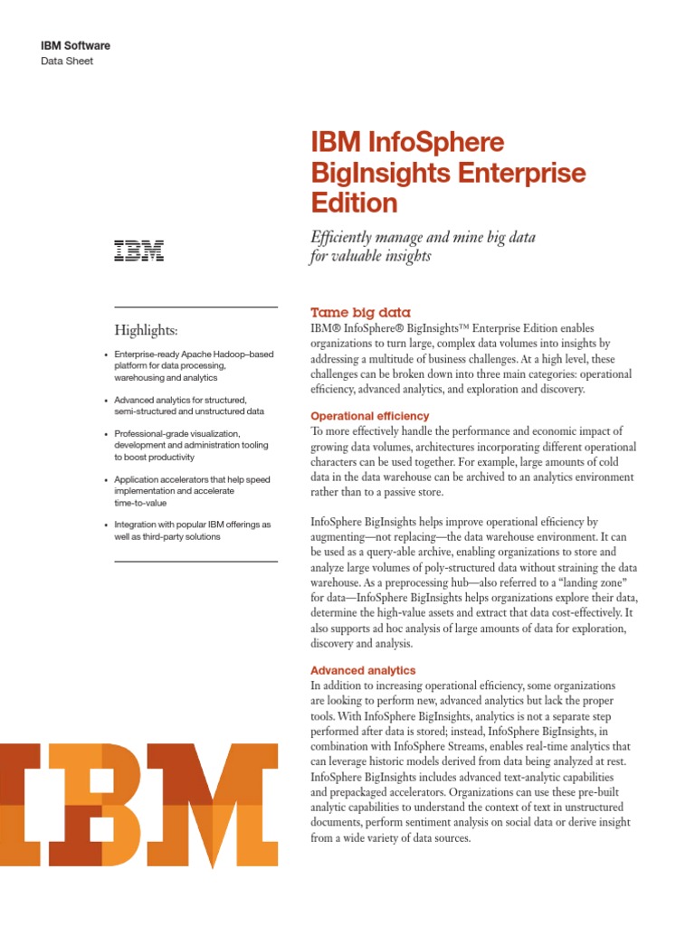 Ibm Infosphere Biginsights Enterprise Edition: Efficiently Manage and Mine Big Data For Valuable ...