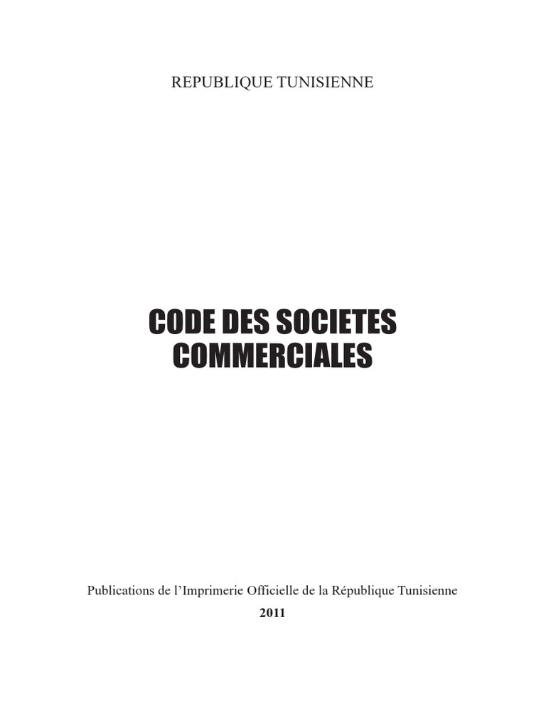 Code de Commerce Tunisie | PDF | Droit statutaire | Société en nom collectif