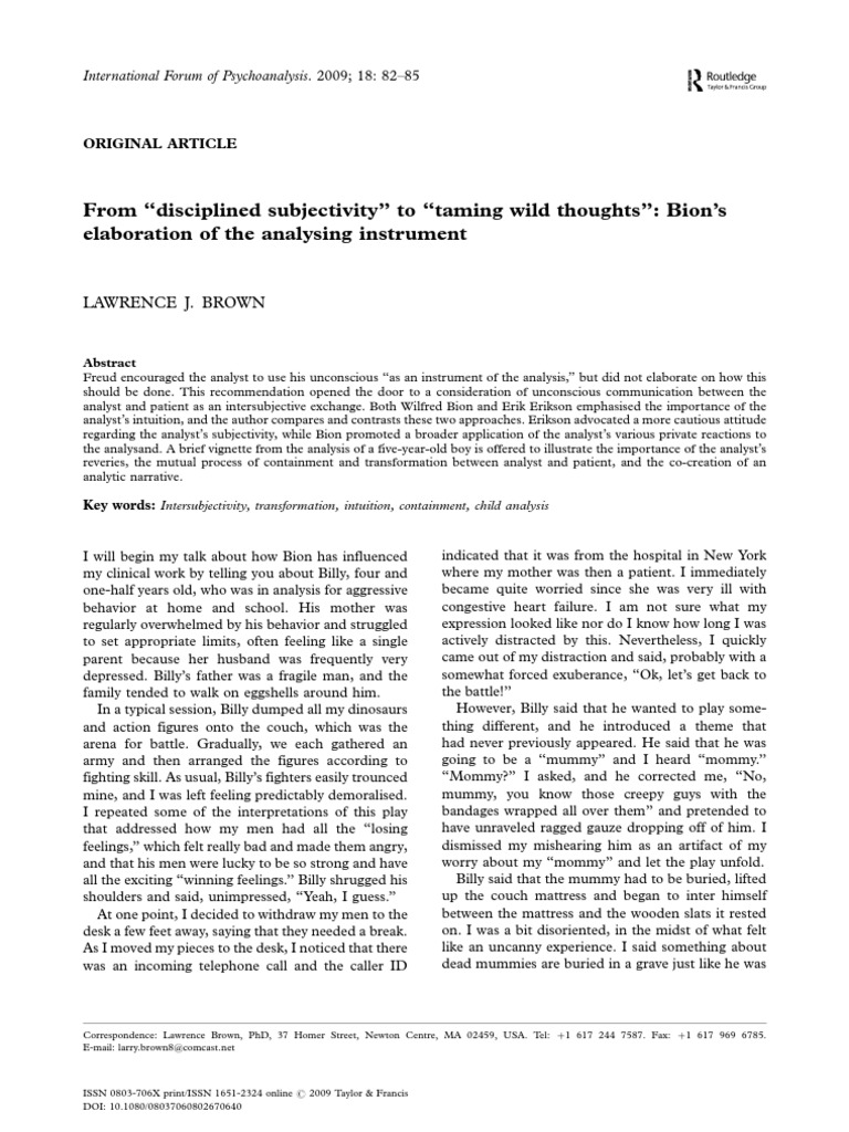 Bion Taming Wild Thoughts | PDF | Psychoanalysis | Emotions