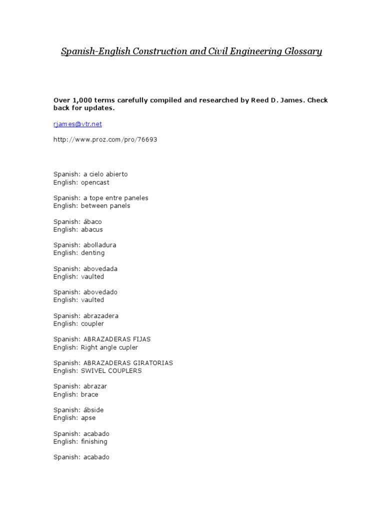 Spanish-English Construction Glossary | PDF | Language Arts ...