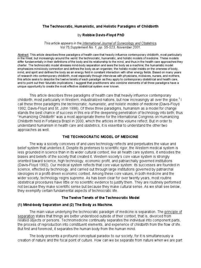 Paradigms of Childbirth: Technocratic, Humanistic, Holistic | PDF ...