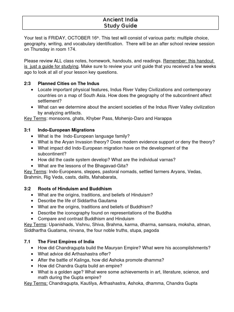 Ancient India Study Guide for 6th Grade | PDF