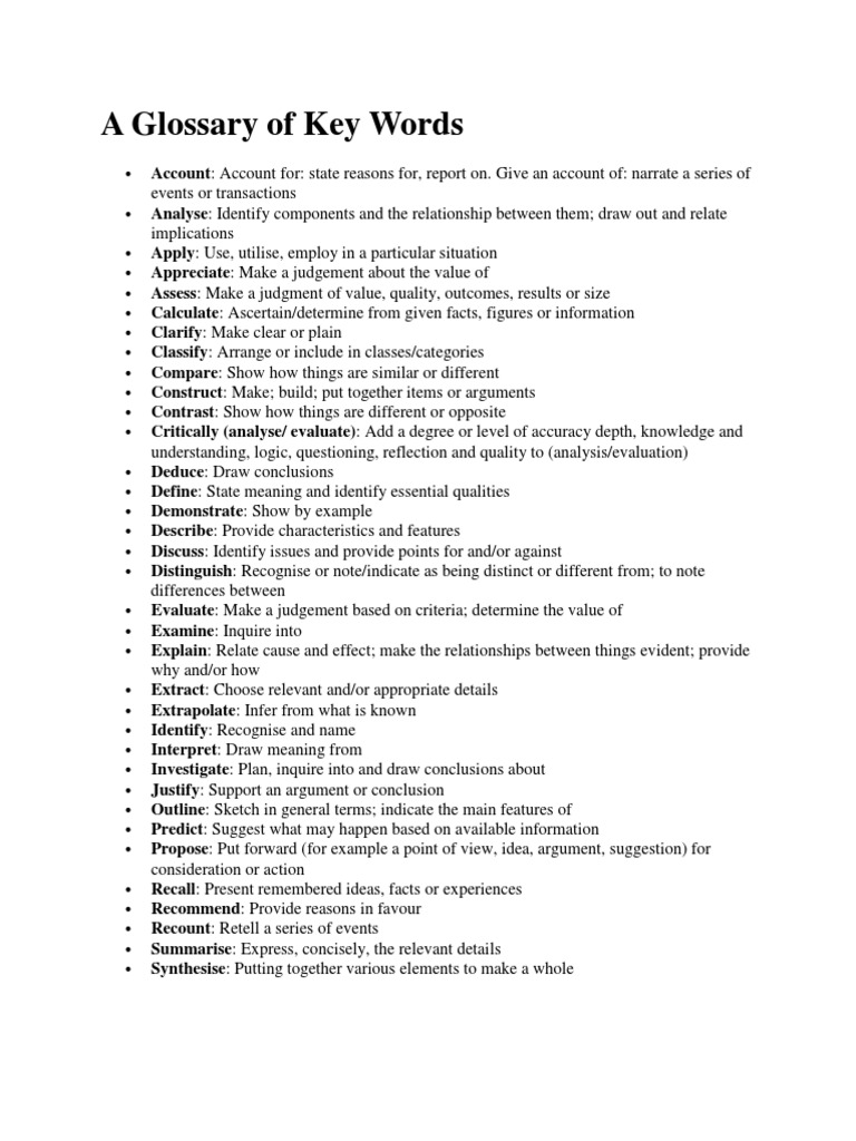 A Glossary of HSC Key Words | PDF