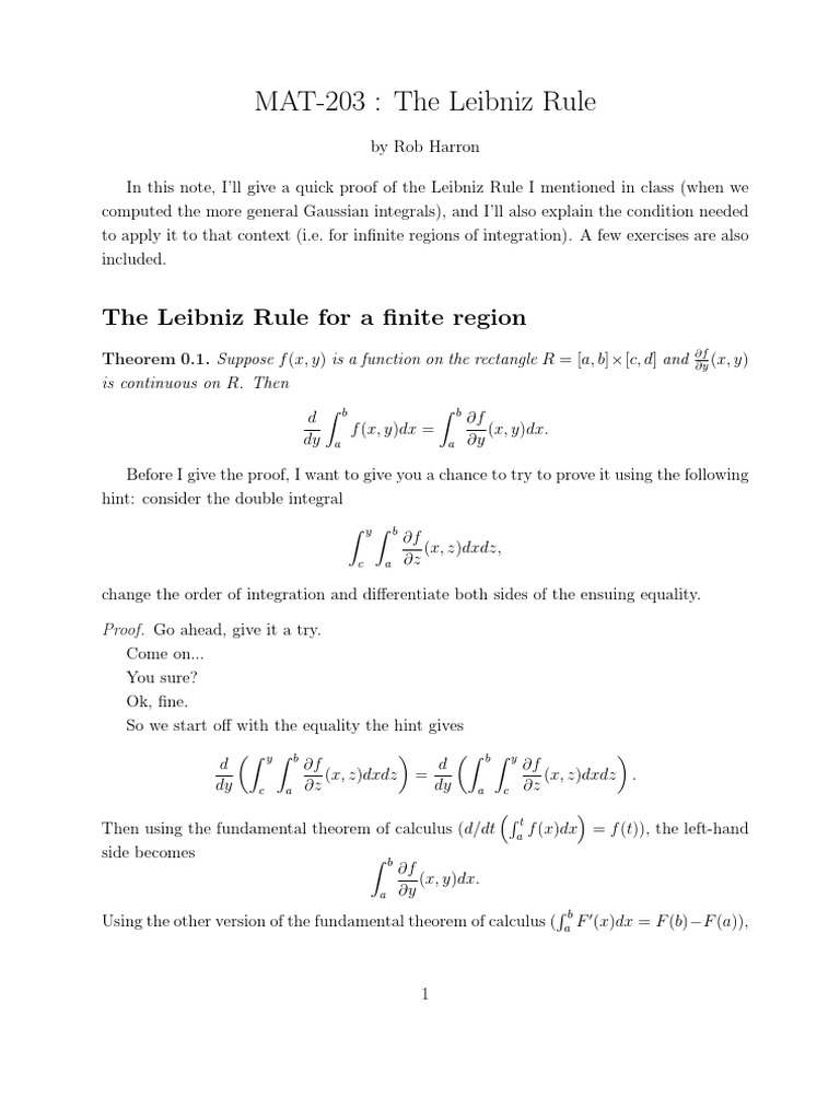 Leibniz Rule Constant Case | Theorem | Integral