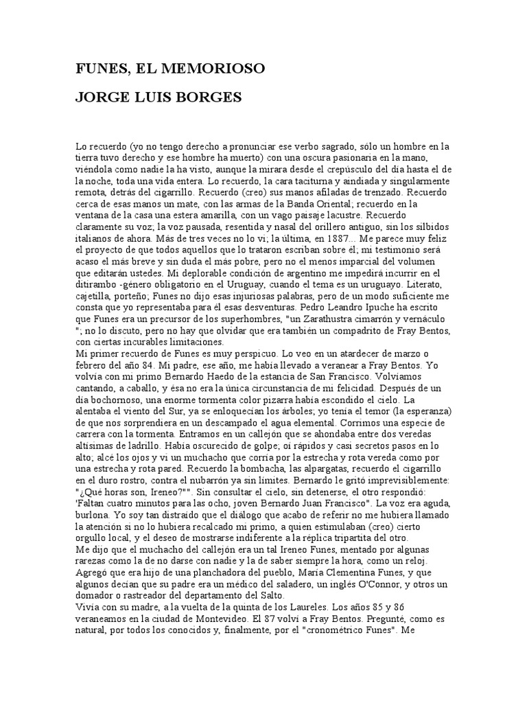Borges, Jorge Luis - Funes El Memorioso | PDF | Novela negra, policíaca ...