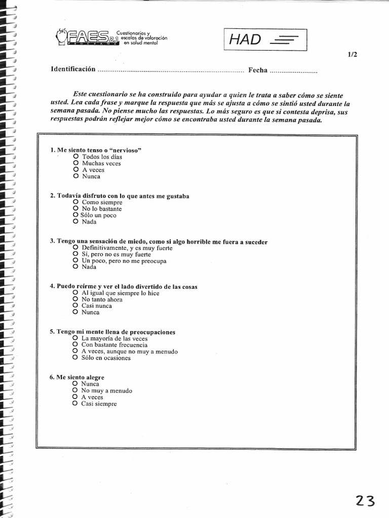 Escala Hospitalaria de Depresion y Ansiedad HAD