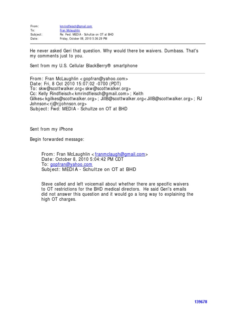 Rindfleisch Email To McLaughlin 100810 | PDF