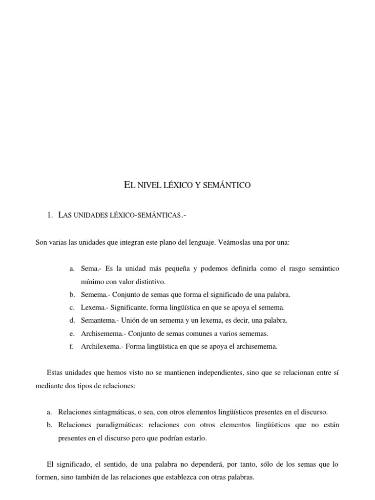 El Nivel Léxico Y Semántico | PDF | Palabra | Lengua española
