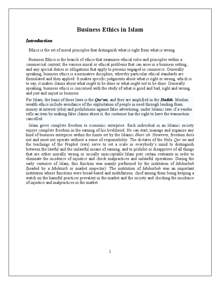 Business Ethics in Islam | PDF | Business Ethics | Muhammad