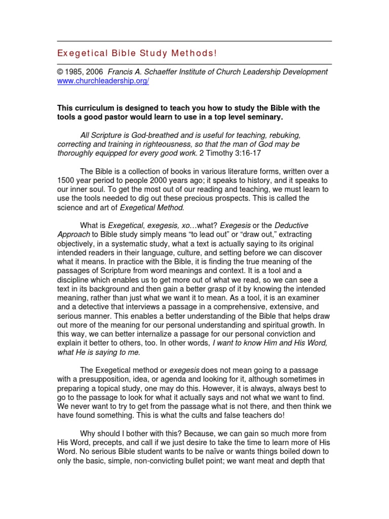 B. Exegetical Bible Study Methods F. Schaeffer | PDF | Exegesis | Bible ...