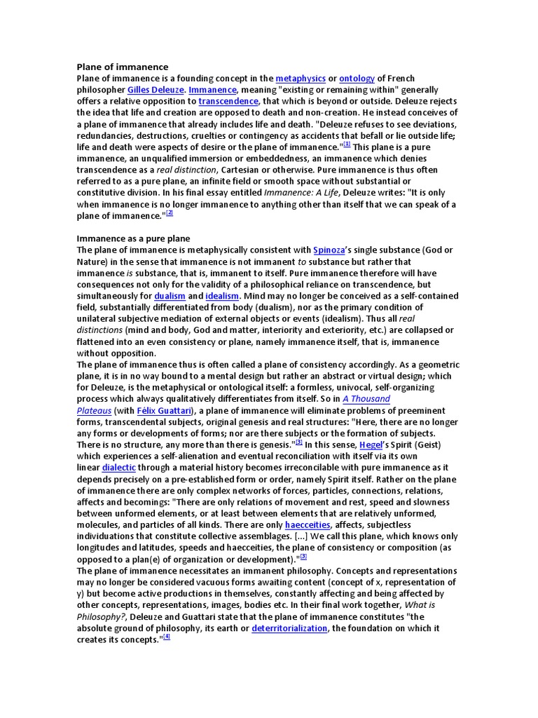 Plane of Immanence: Metaphysics Ontology Gilles Deleuze Immanence ...
