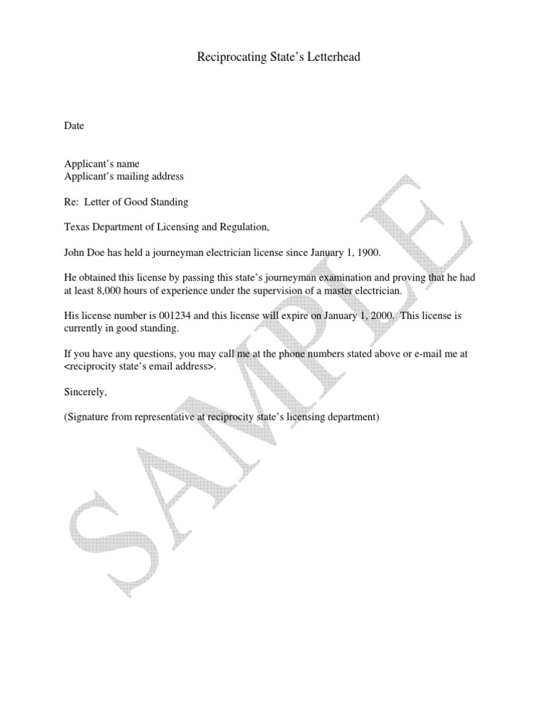 Sample Reciprocity Letter | PDF | Electrician | Business