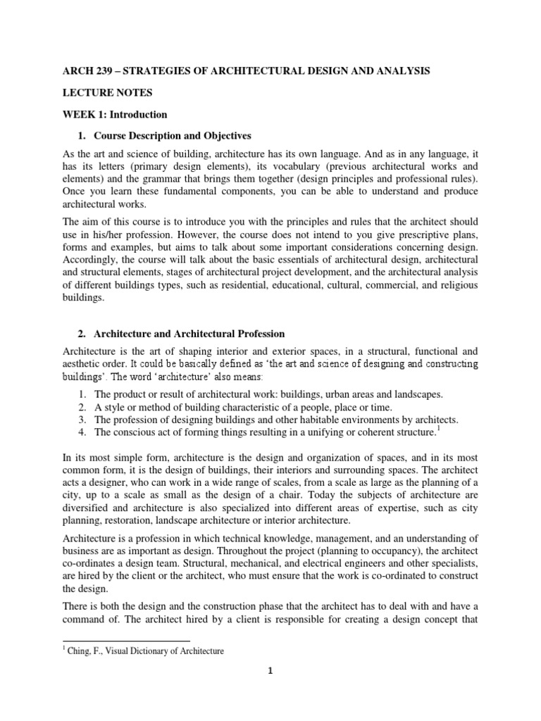 Strategies of Architectural Design and Analysis Lecture Notes ...